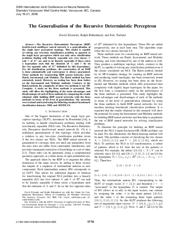 Pdf The Generalisation Of The Recursive Deterministic Perceptron