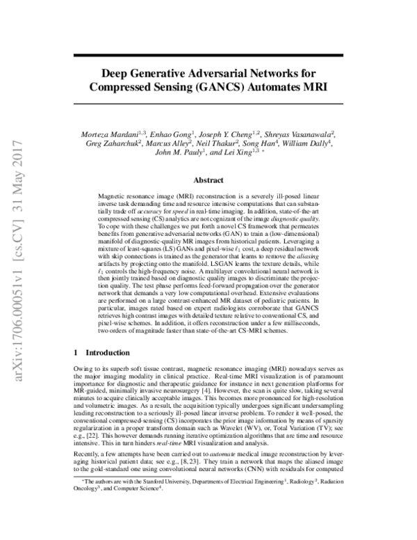 Pdf Deep Generative Adversarial Networks For Compressed Sensing