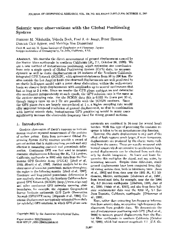 Pdf Seismic Wave Observations With The Global Positioning System