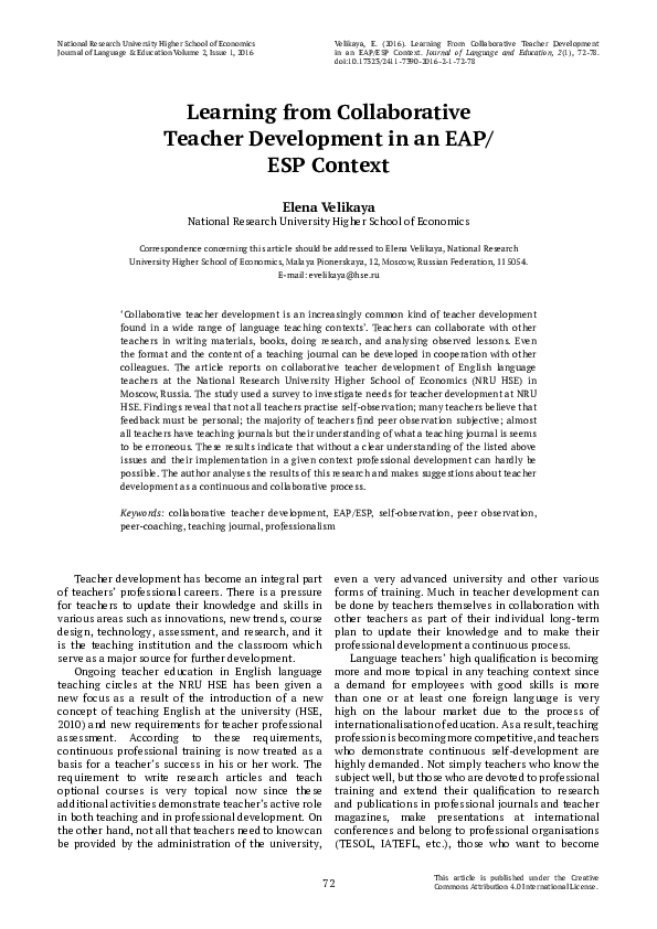 (PDF) Learning from Collaborative Teacher Development in an EAP/ESP Context