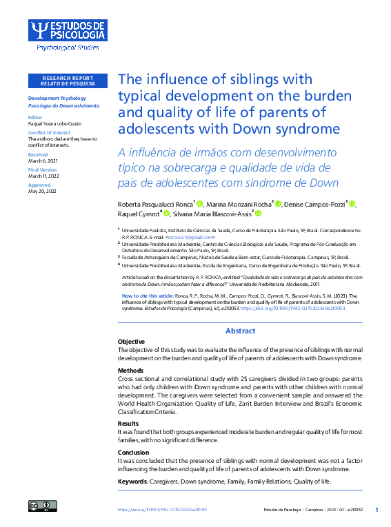 (PDF) The influence of siblings with typical development on the burden ...