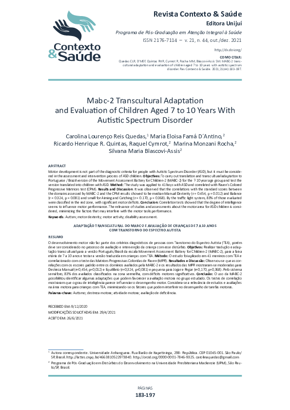 (PDF) MABC-2 Transcultural Adaptation and Evaluation of Children Aged 7 ...