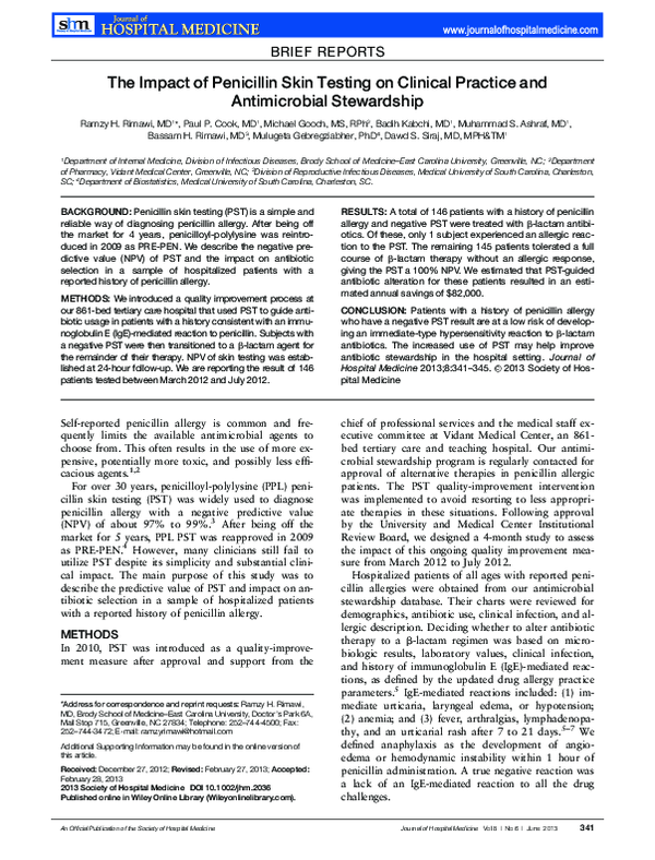 (PDF) The impact of penicillin skin testing on clinical practice and ...