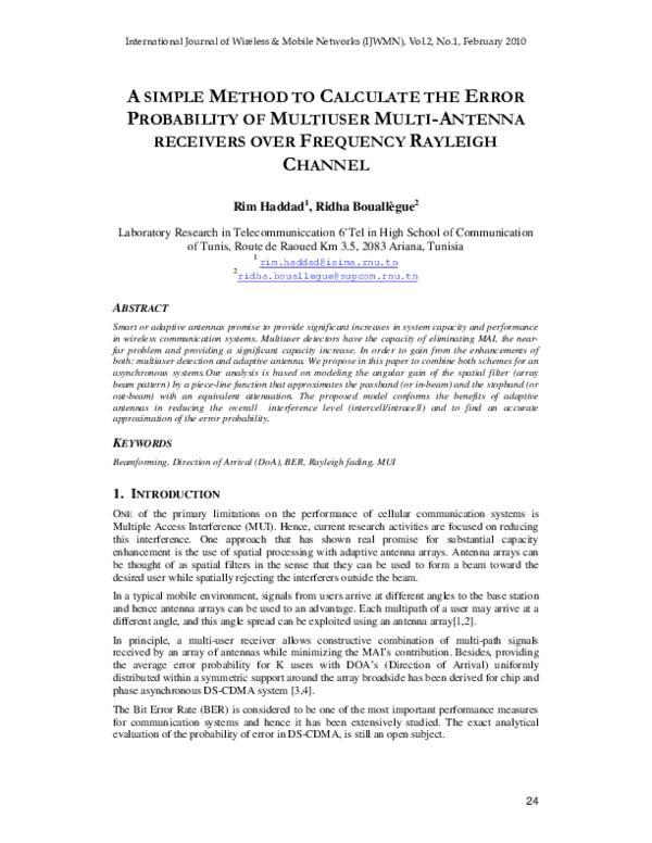 (PDF) A Simple Method to Calculate the Error Probability of Multiuser Multi-Antenna Receivers ...