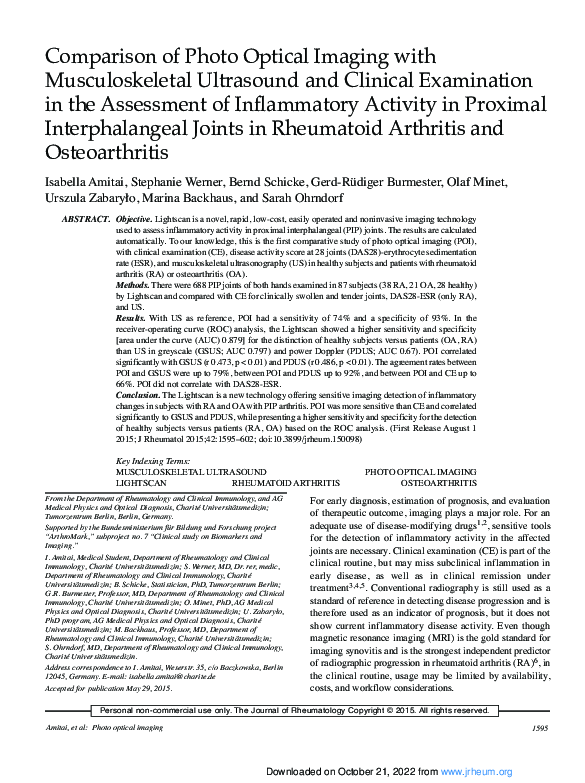 (PDF) Comparison of Photo Optical Imaging with Musculoskeletal ...