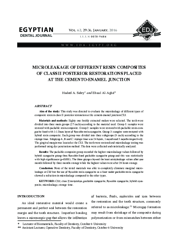Pdf Microleakage Of Different Resin Composites Of Class Ii Posterior Restorations Placed At