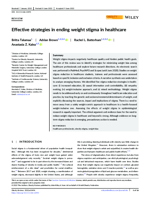 (PDF) Effective strategies in ending weight stigma in healthcare