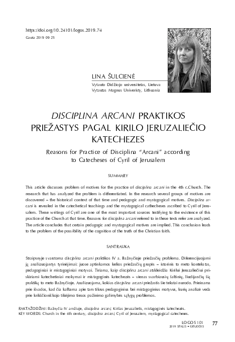 (PDF) Disciplina „arcani“ praktikos priežastys pagal Kirilo ...