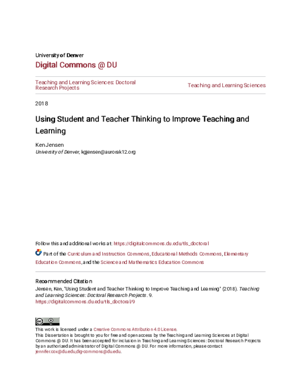 (PDF) Using Student and Teacher Thinking to Improve Teaching and Learning | Ken Jensen ...