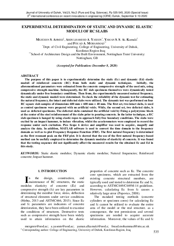 Pdf Determining Static And Dynamic Elastic Moduli Of Rc Slabs