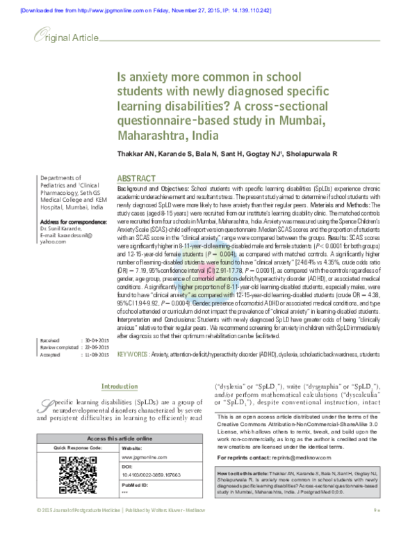 (PDF) Is anxiety more common in school students with newly diagnosed ...