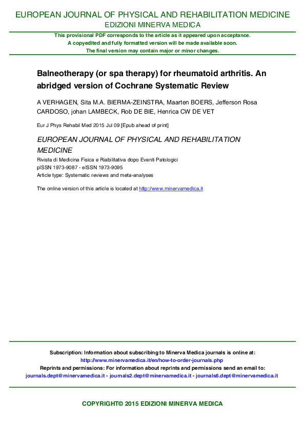 (PDF) Balneotherapy (or spa therapy) for rheumatoid arthritis. An ...