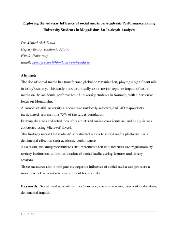 (PDF) Exploring the Adverse Influence of social media on Academic ...