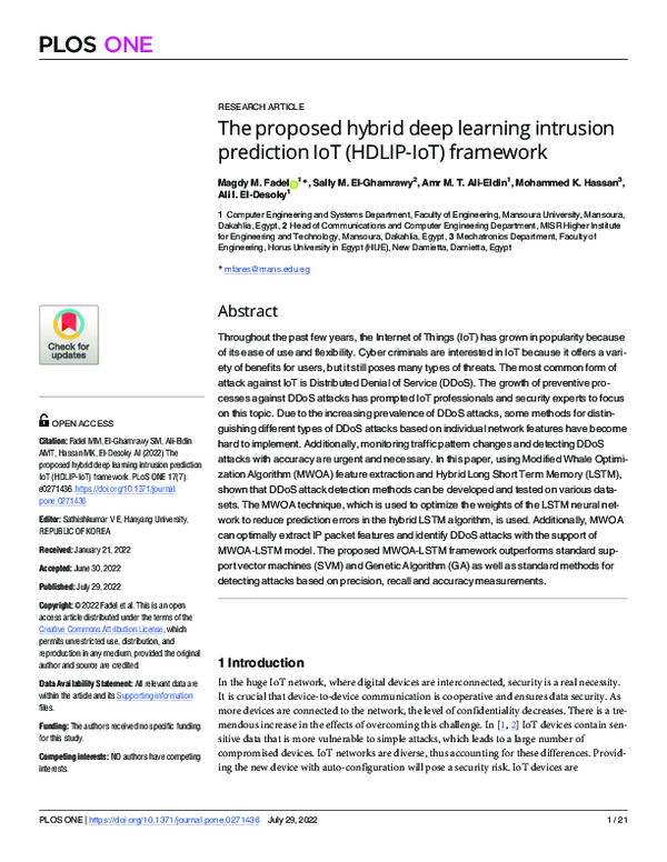 Pdf The Proposed Hybrid Deep Learning Intrusion Prediction Iot Hdlip Iot Framework Dr