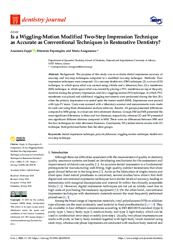 (PDF) Is a Wiggling-Motion Modified Two-Step Impression Technique as Accurate as Conventional ...