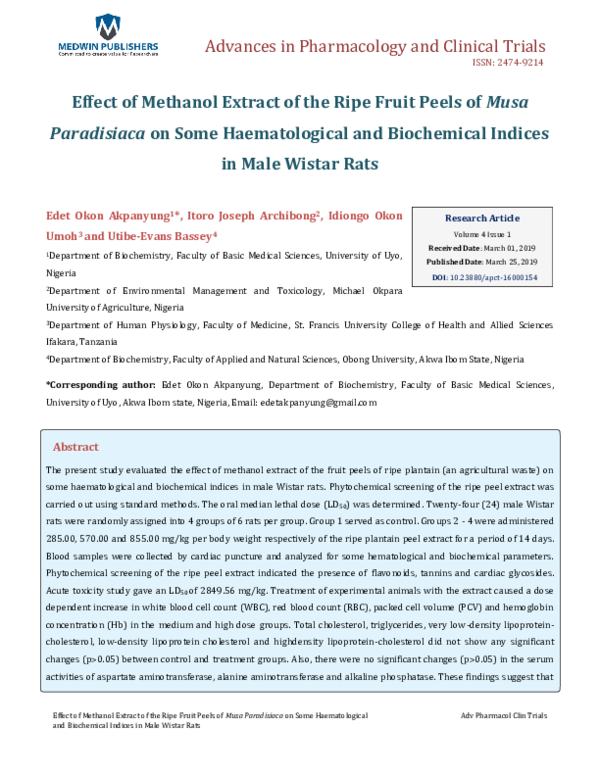 (PDF) Effect of Methanol Extract of the Ripe Fruit Peels of Musa ...