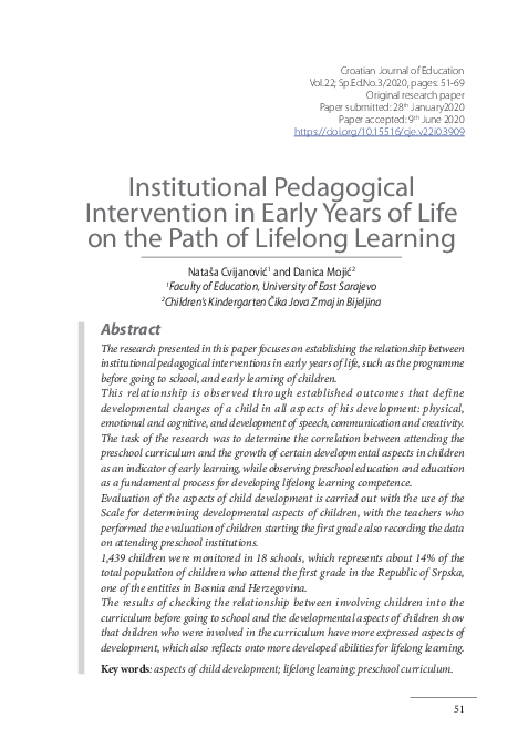 (PDF) Institutional Pedagogical Intervention in Early Years of Life on ...