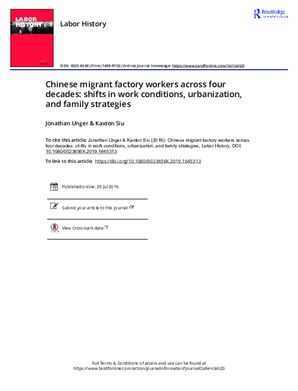 (PDF) Chinese migrant factory workers across four decades: shifts in ...