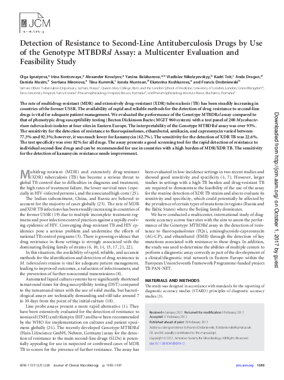(PDF) Detection of Resistance to Second-Line Antituberculosis Drugs by ...