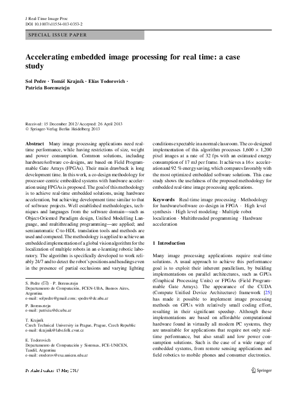 (PDF) Accelerating embedded image processing for real time: a case study