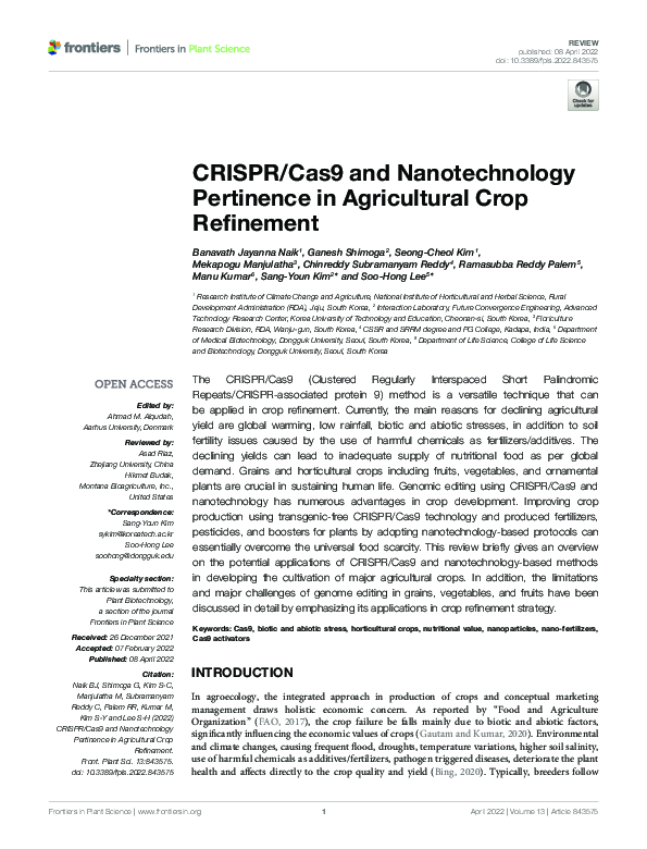 (PDF) CRISPR/Cas9 and Nanotechnology Pertinence in Agricultural Crop ...