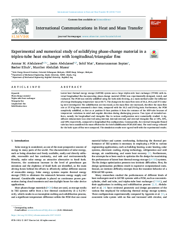 (PDF) Experimental and numerical study of solidifying phase-change ...