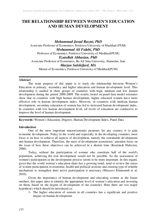 (PDF) The Relationship Between Women’s Education and Human Development