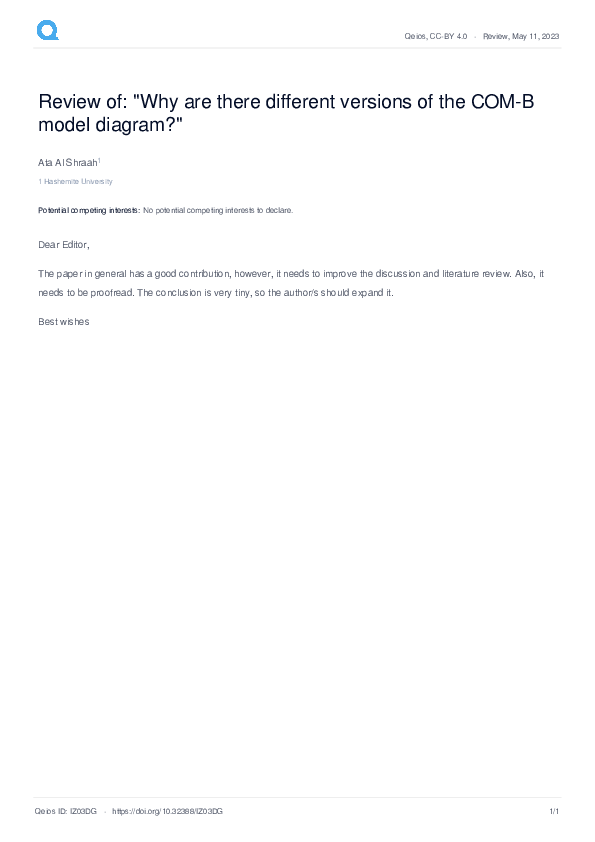 (PDF) Review of: "Why are there different versions of the COM-B model ...