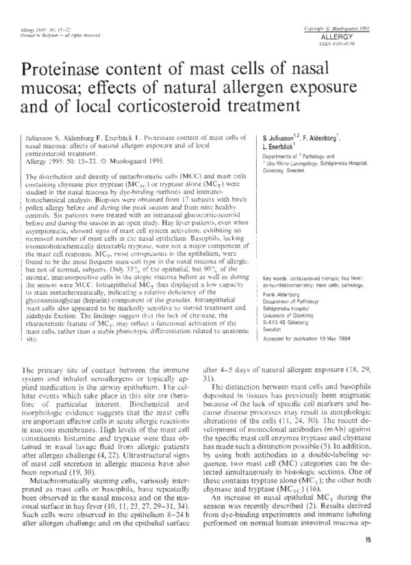 (PDF) Proteinase content of mast cells of nasal mucosa; effects of ...