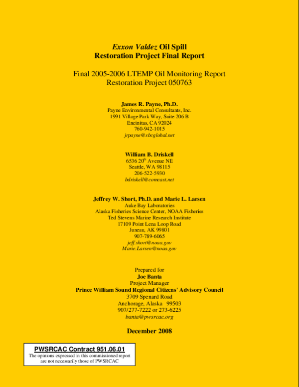 (PDF) Exxon Valdez Oil Spill Restoration Project Final Report Final ...