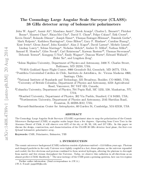Pdf The Cosmology Large Angular Scale Surveyor Class 38 Ghz
