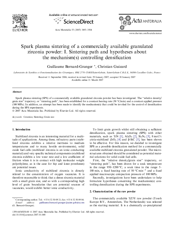 (PDF) Spark plasma sintering of a commercially available granulated zirconia powder—II ...