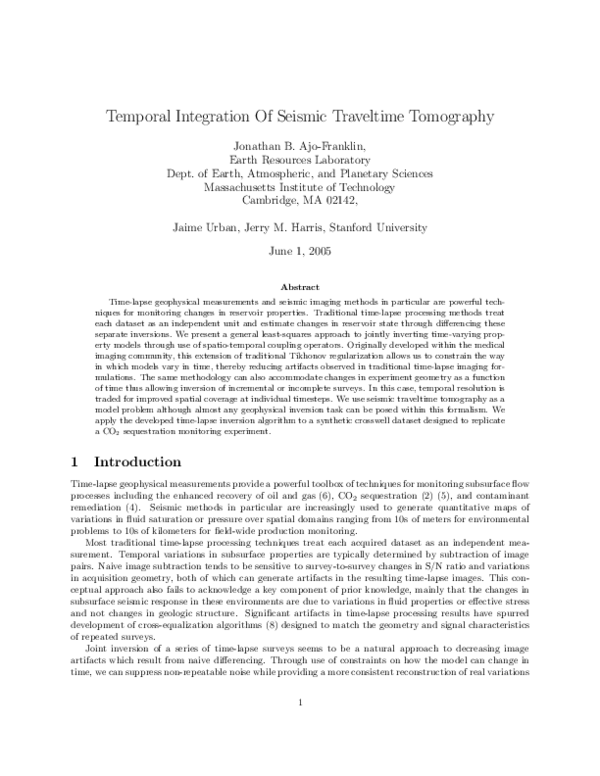 (PDF) Temporal integration of seismic traveltime tomography | Jerry Harris - Academia.edu
