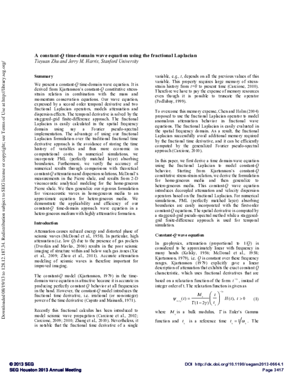 (PDF) A constant-Q time-domain wave equation using the fractional Laplacian