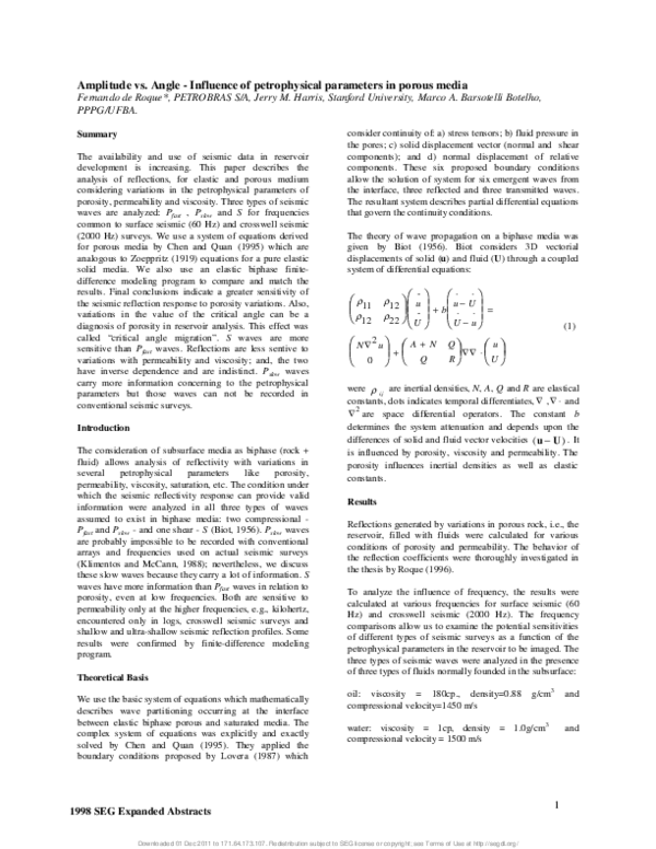 (PDF) Seismic Response of Porous Media: Impact of Petrophysics