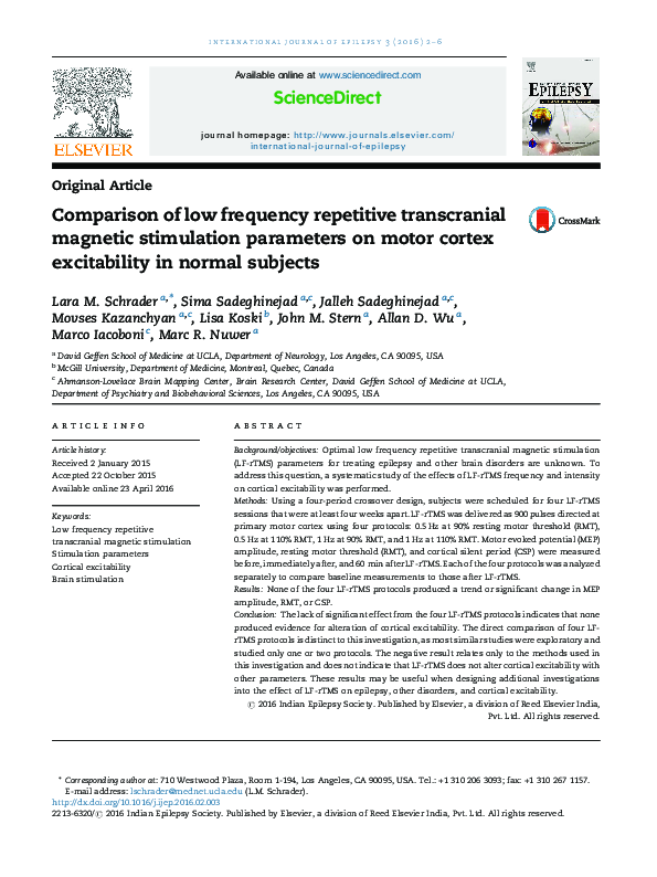 (PDF) Comparison of low frequency repetitive transcranial magnetic stimulation parameters on ...