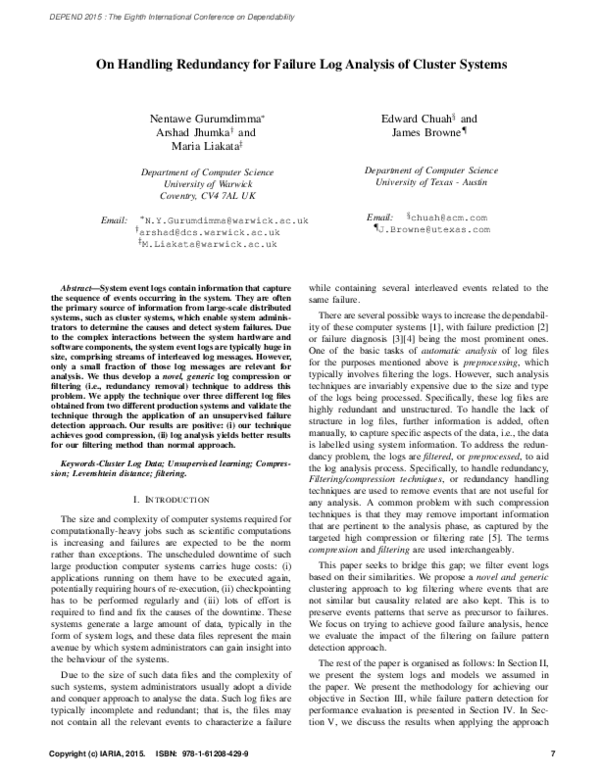 (PDF) On Handling Redundancy for Failure Log Analysis of Cluster ...