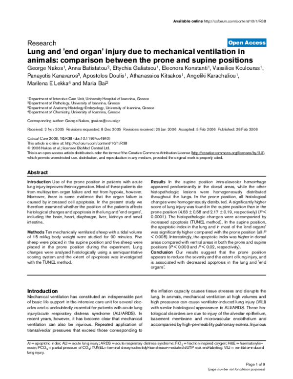 (PDF) Lung and 'end organ' injury due to mechanical ventilation in ...