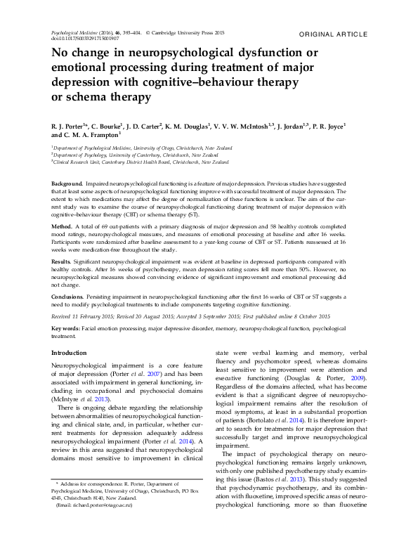 (PDF) No change in neuropsychological dysfunction or emotional ...
