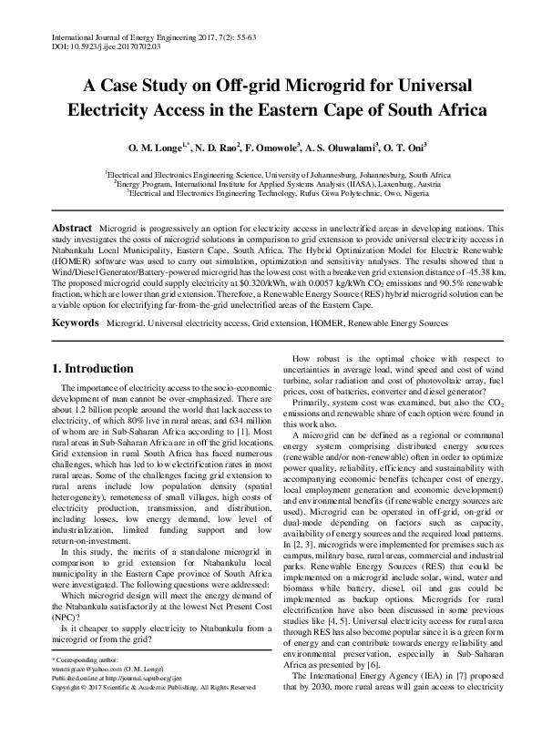 (PDF) A Case Study on Off-grid Microgrid for Universal Electricity ...