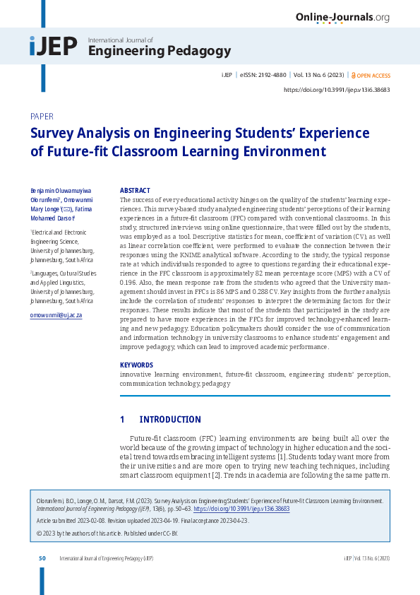 (PDF) Survey Analysis on Engineering Students’ Experience of Future-fit ...