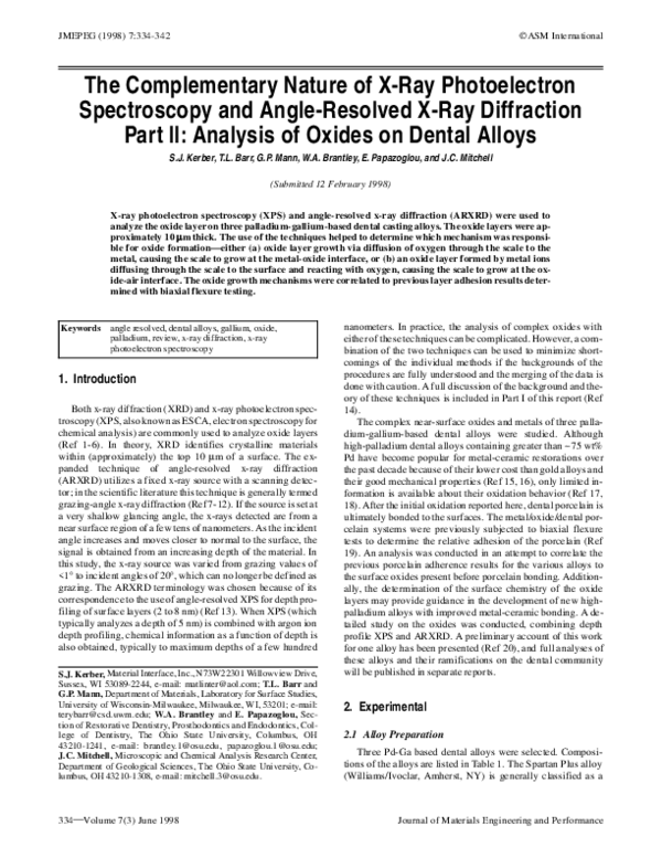 (PDF) The Complementary Nature of X-Ray Photoelectron Spectroscopy and Angle-Resolved X-Ray ...