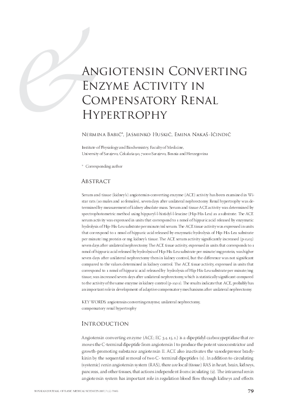 (PDF) Angiotensin Converting Enzyme Activity in Compensatory Renal ...