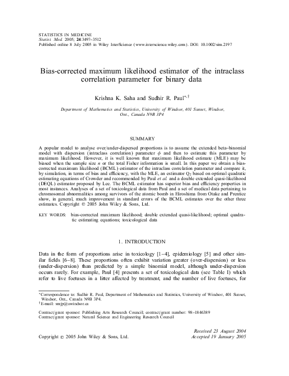 (PDF) Bias‐Corrected Maximum Likelihood Estimator of the Negative Binomial Dispersion Parameter