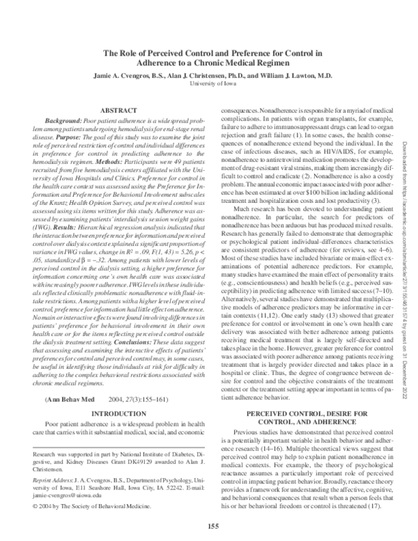 (PDF) The role of perceived control and preference for control in ...