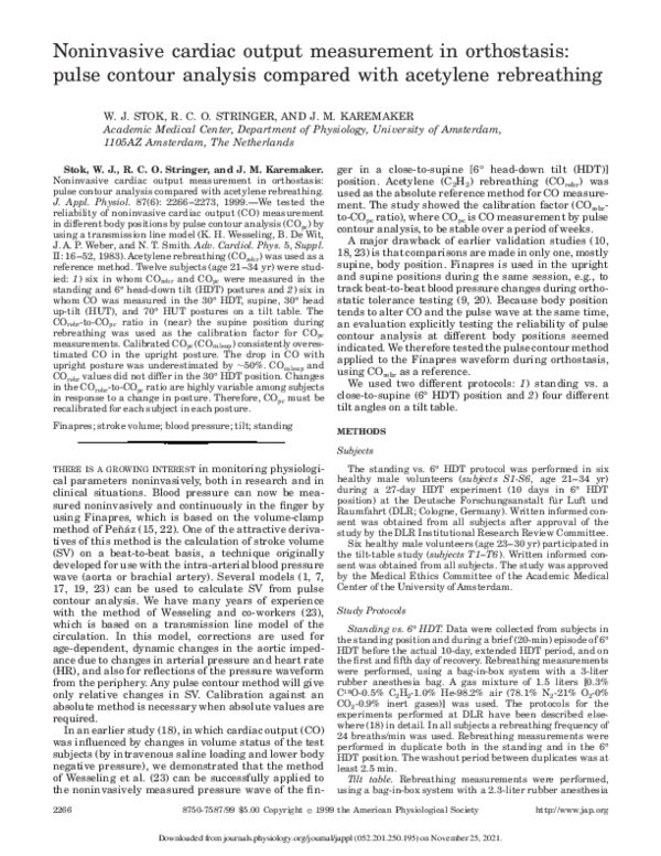 (PDF) Noninvasive cardiac output measurement in orthostasis: pulse ...