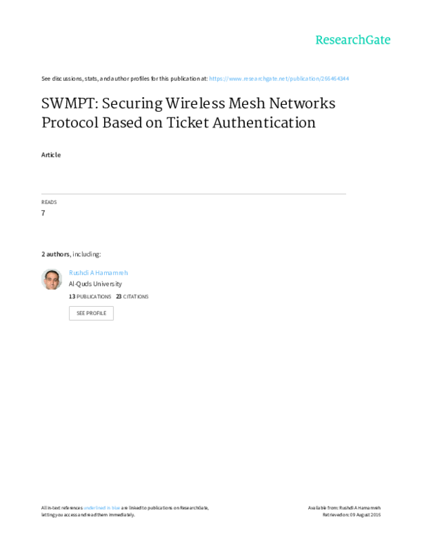 Pdf Swmpt Securing Wireless Mesh Networks Protocol Based On Ticket Authentication