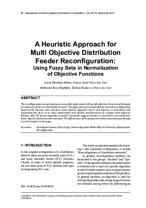 (PDF) A Heuristic Approach for Multi Objective Distribution Feeder ...