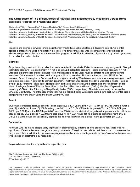 (PDF) The Comparison of The Effectiveness of Physical And Electrotherapy Modalities Versus Home ...