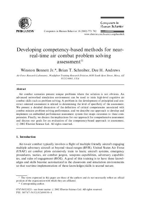(PDF) Developing competency-based methods for near-real-time air combat problem solving assessment